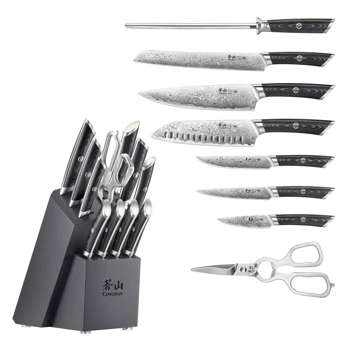 KURO 12-Piece Knife Block: Damascus Steel | Cangshan Cutlery Company ...