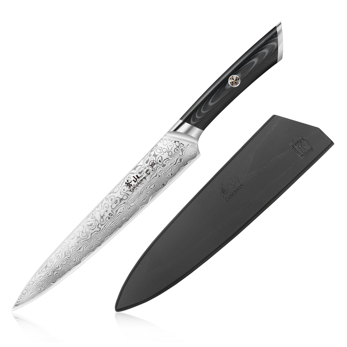 KURO Series 8-inch Carving and Sashimi Knife, High Carbon X-7 Damascus – Cangshan Cutlery Company