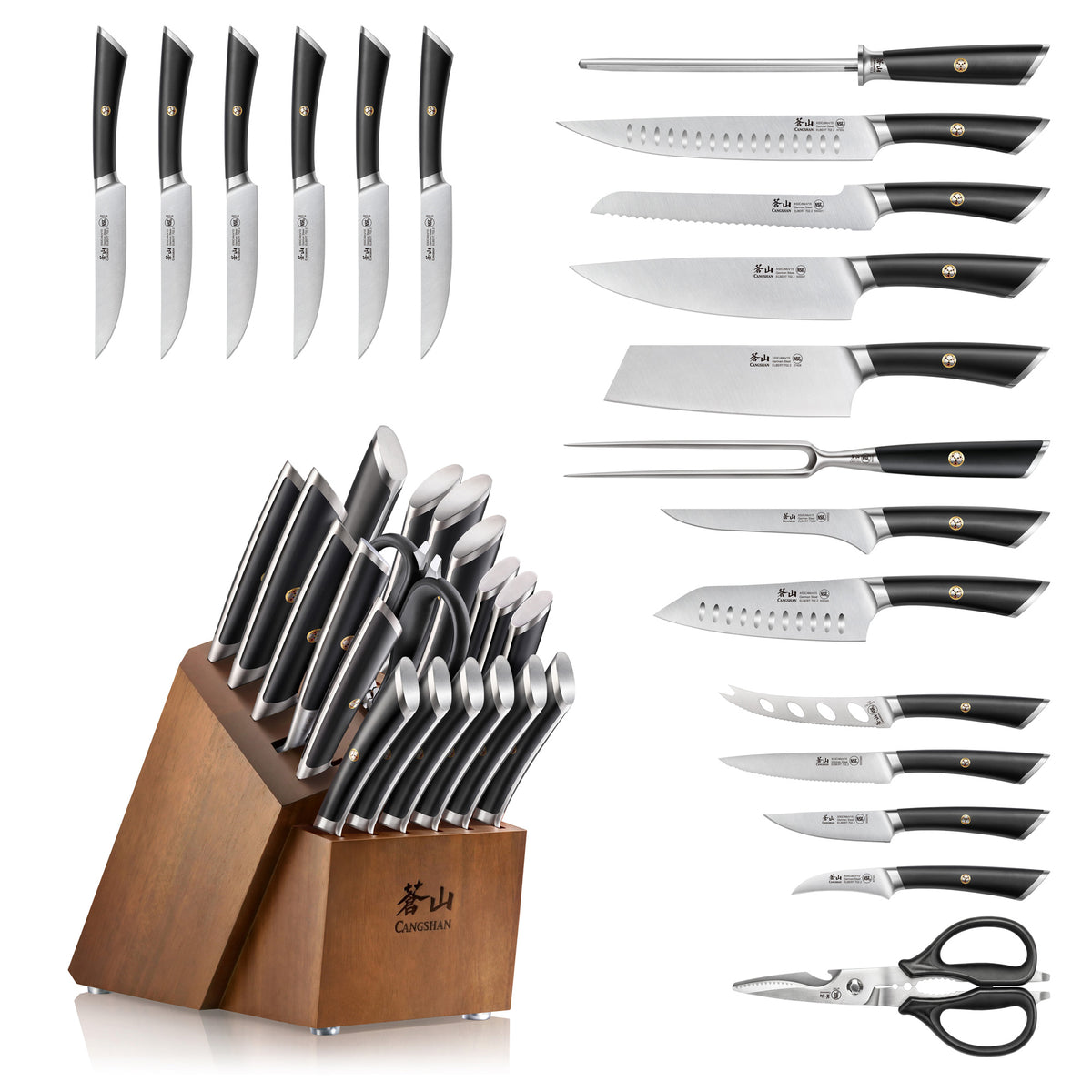 ELBERT Series 20-Piece Knife Block Sets, Forged German Steel, Acacia B ...