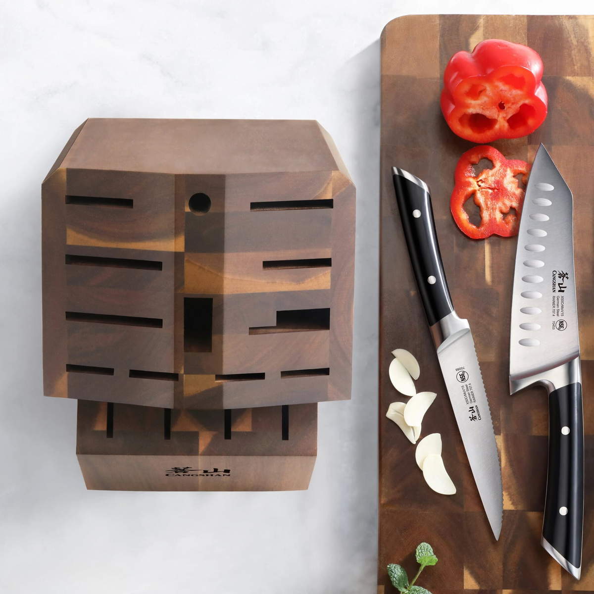 Empty Knife Block, 16-Slot Organizer, Angled Top, Acacia, 505576 ...